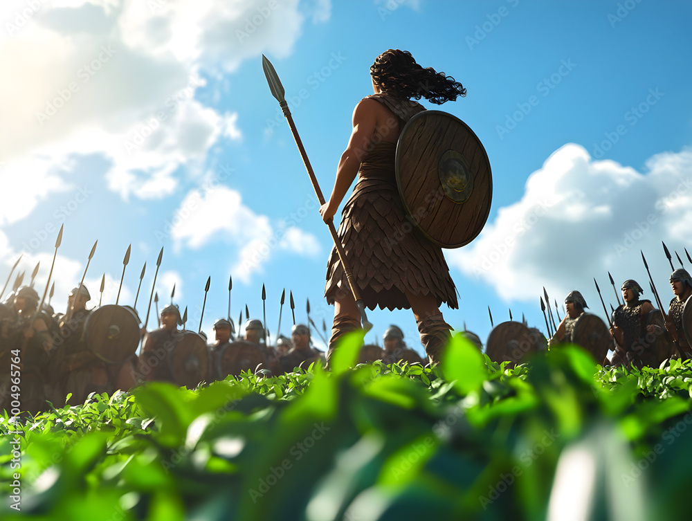 A fierce female warrior from ancient history, wielding a spear and ...