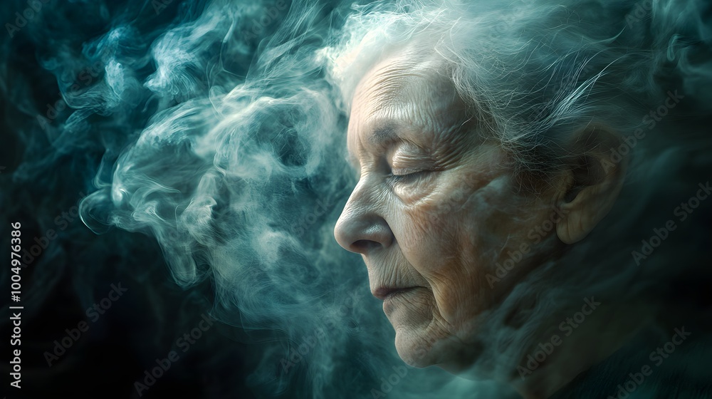 Abstract representation of an elderly woman fading into soft, blurred ...