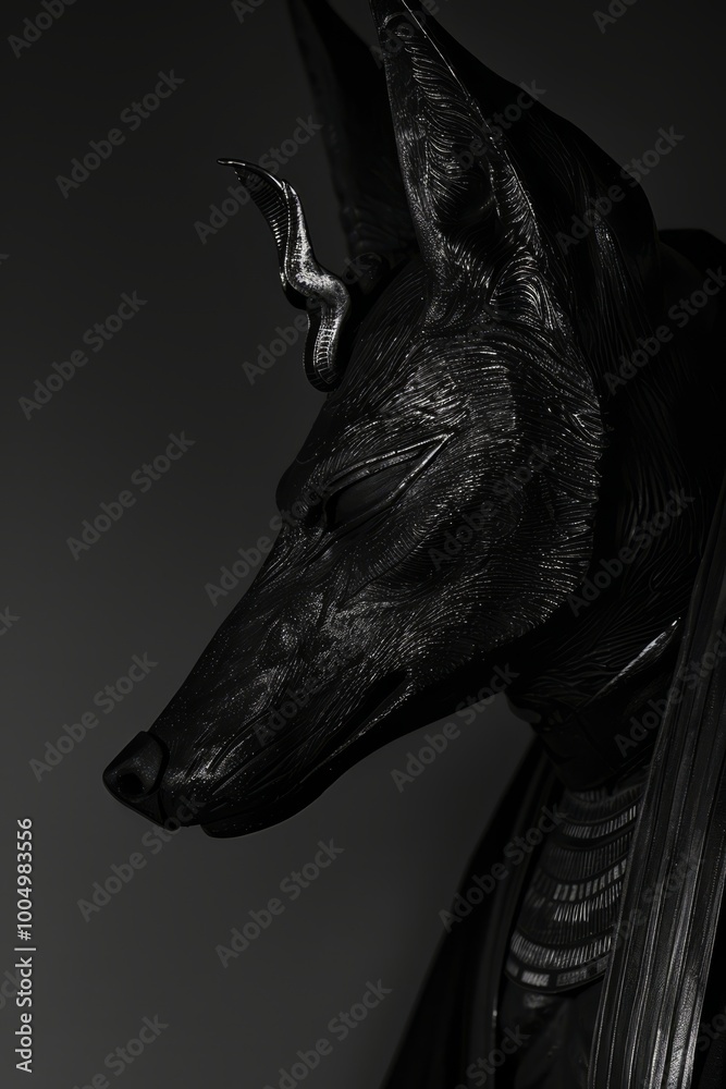 Anubis the god of mummification and the afterlife depicted with a ...