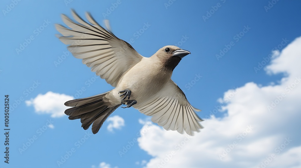Bare-throated Bellbird Flying in Nature under Blue Sky, Photo Realistic ...