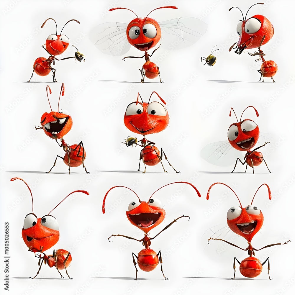 Nine adorable cartoon ants, each with a unique personality and ...