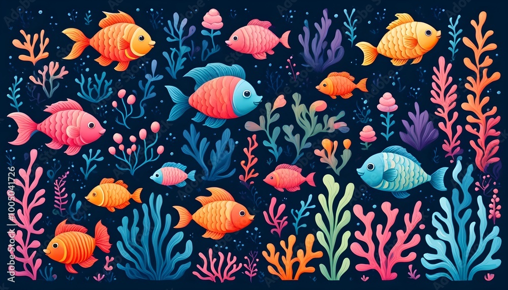 Whimsical Underwater Wonderland Filled with Colorful Fish and Lush ...
