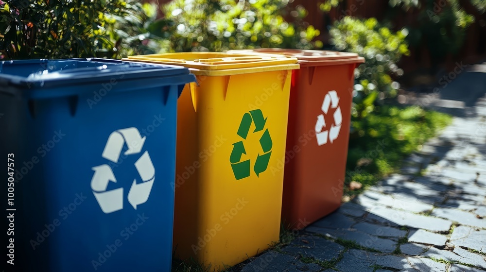Three waste bins embracing the circular economy with 'recal' and labels ...