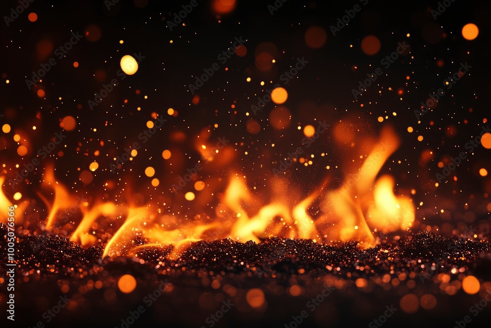 Fire embers particles over black background. Fire sparks background ...