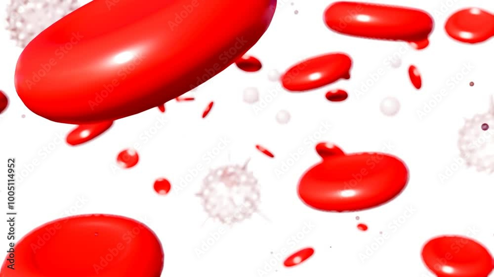 3d animation of a wave of erythrocytes, their concave discs carrying ...