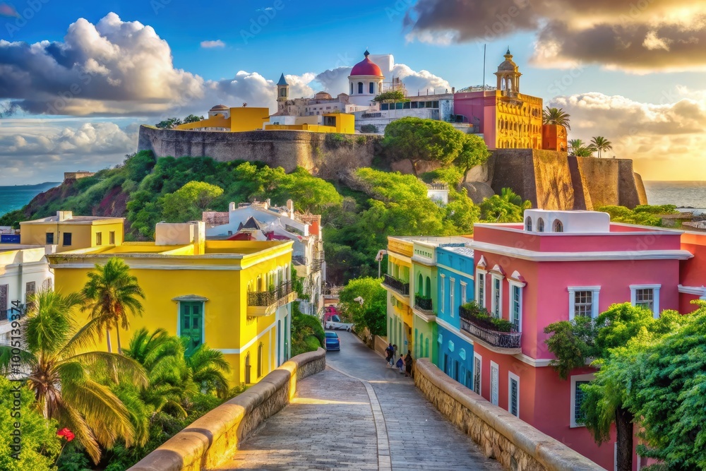 Vibrant colorful landscape of Old San Juan's historic architecture ...