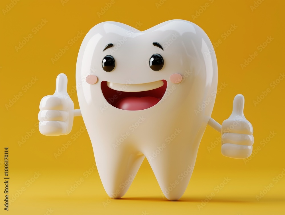 3D realistic happy white tooth , Tooth cartoon characters with thumbs ...