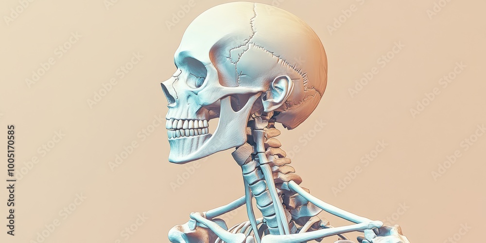 Highresolution digital illustration of a human skeleton with a focus on ...