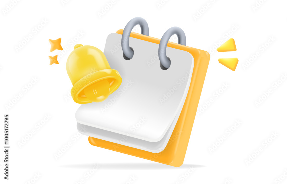 3d Yellow notification bell and calendar icon with stars. for task ...