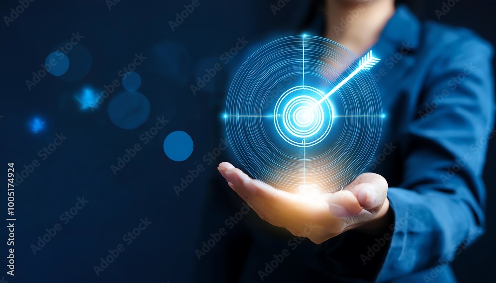 ภาพประกอบสต็อก A person holds a glowing, digital sphere, symbolizing ...
