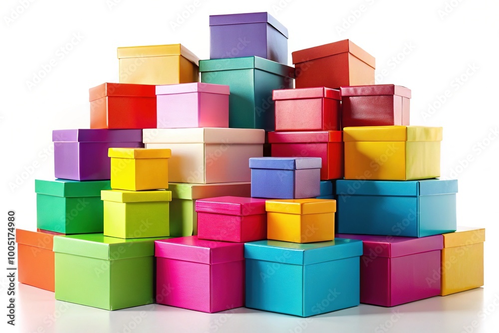 Vibrant stacked boxes burst forth against a clean white background ...