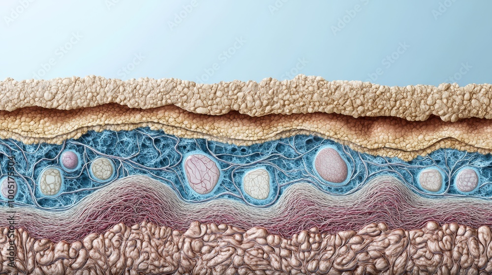 Digital illustration of the human skin layers showing the epidermis ...