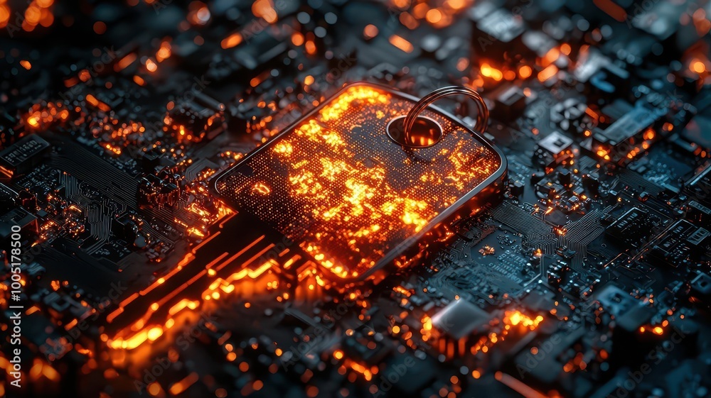 Cybersecurity key engulfed in fire, with flames representing the heat ...