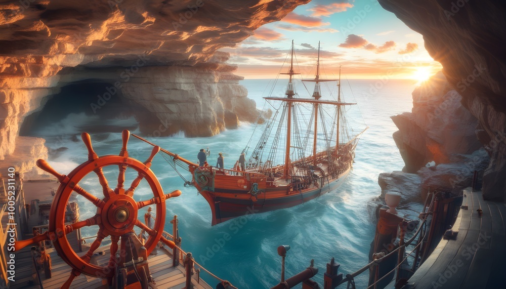 Discovery of a stranded vintage sail pirate ship hidden within a ...