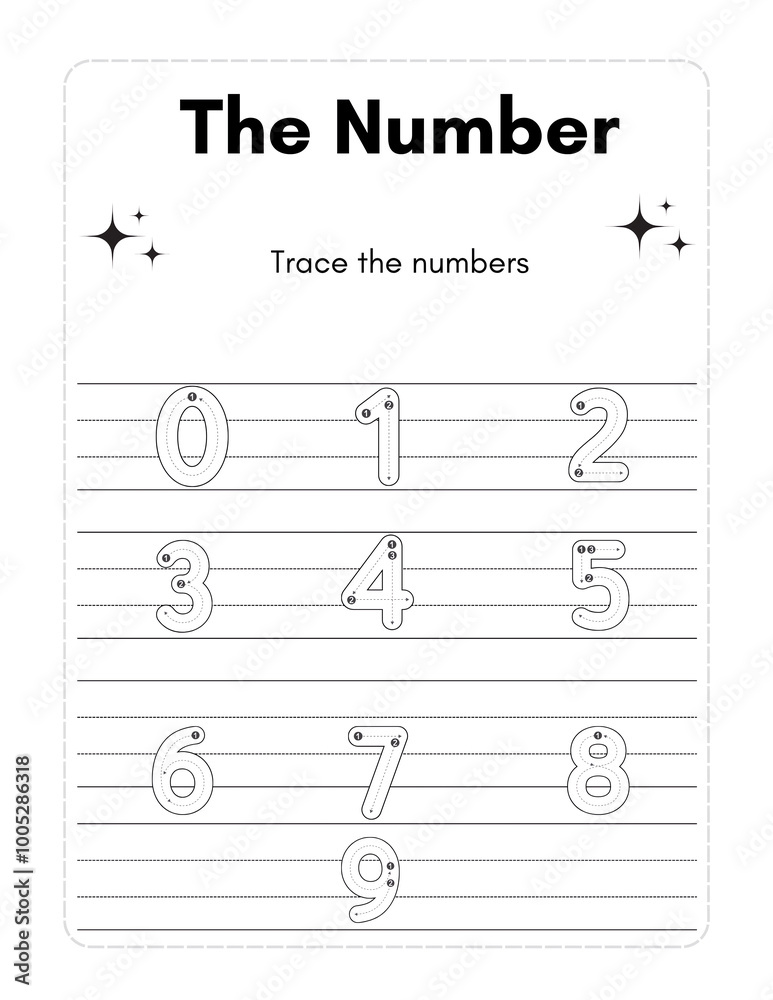 Tracing numbers coloring book page for kids, with the text "The Number ...