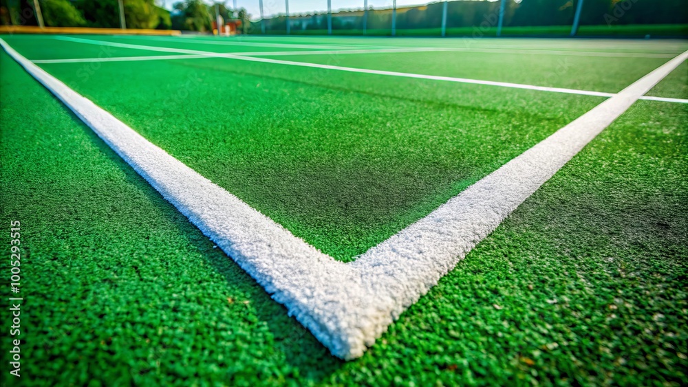 A detailed examination of white lines on a tennis court floor reveals ...