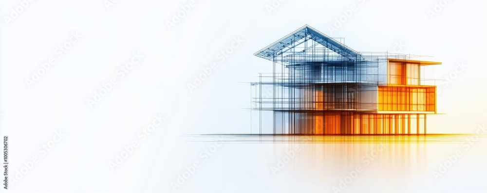 3D architectural wireframe of a multistory office building, showing ...