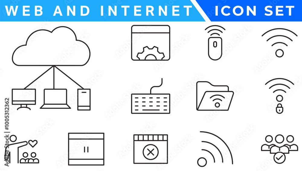 Wireless And Network Vector Line Icon Set Contains Linear Outline
