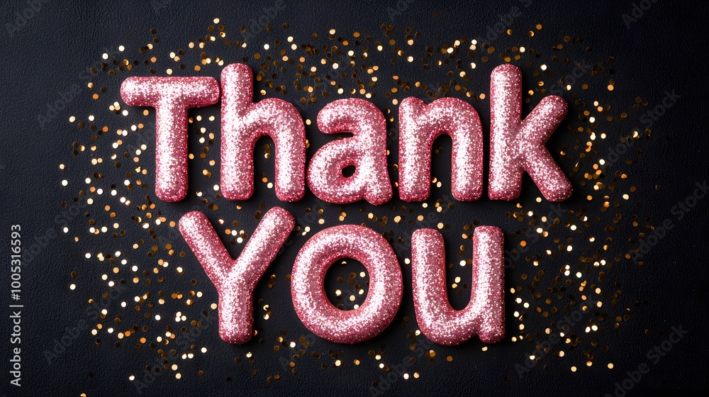 Foto de Shiny pink glitter letters spelling 'Thank You' are surrounded ...
