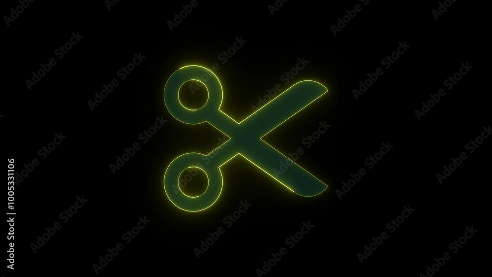 Neon scissors icon . Neon glowing scissor icon animation in black ...