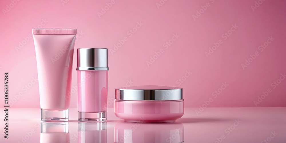 Pink packaging for cosmetics products on a simple pink background Worm ...