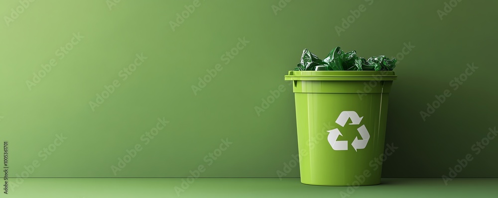 Eco trash can on a pale green background, isolated recycling bin with ...
