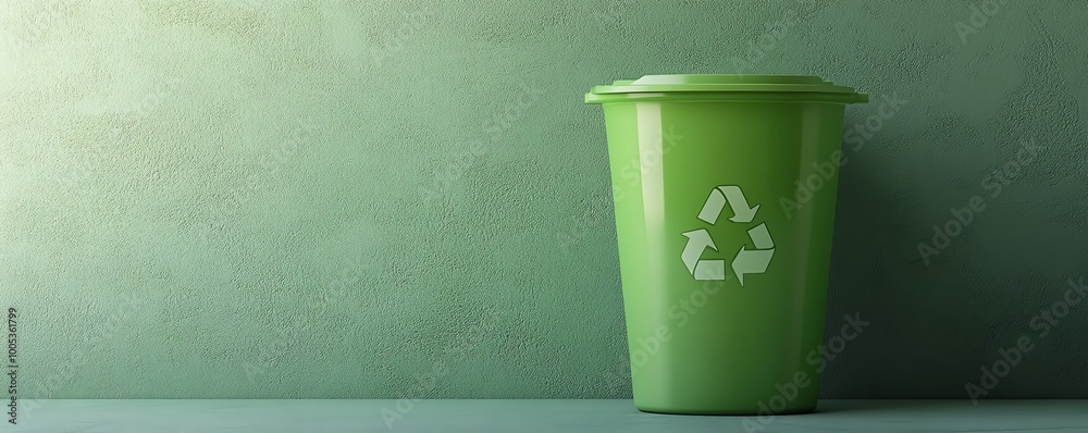 Eco trash can on a pale green background, isolated recycling bin with ...
