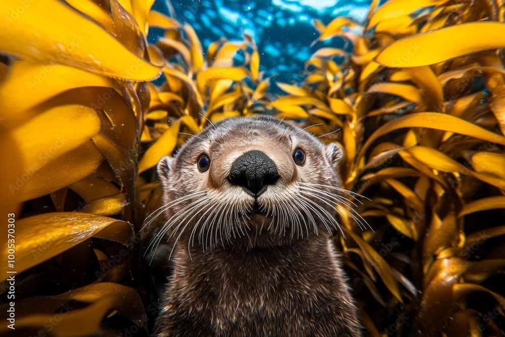 An underwater kelp forest ecosystem, where schools of fish weave ...