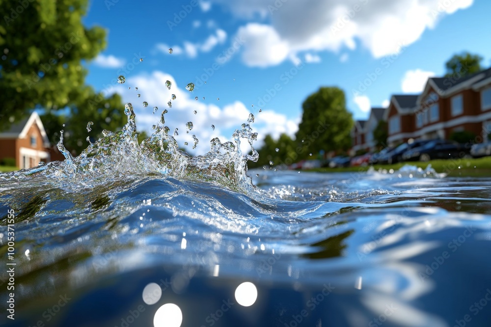 Hyper-realistic image of a river overflowing during a flash flood ...