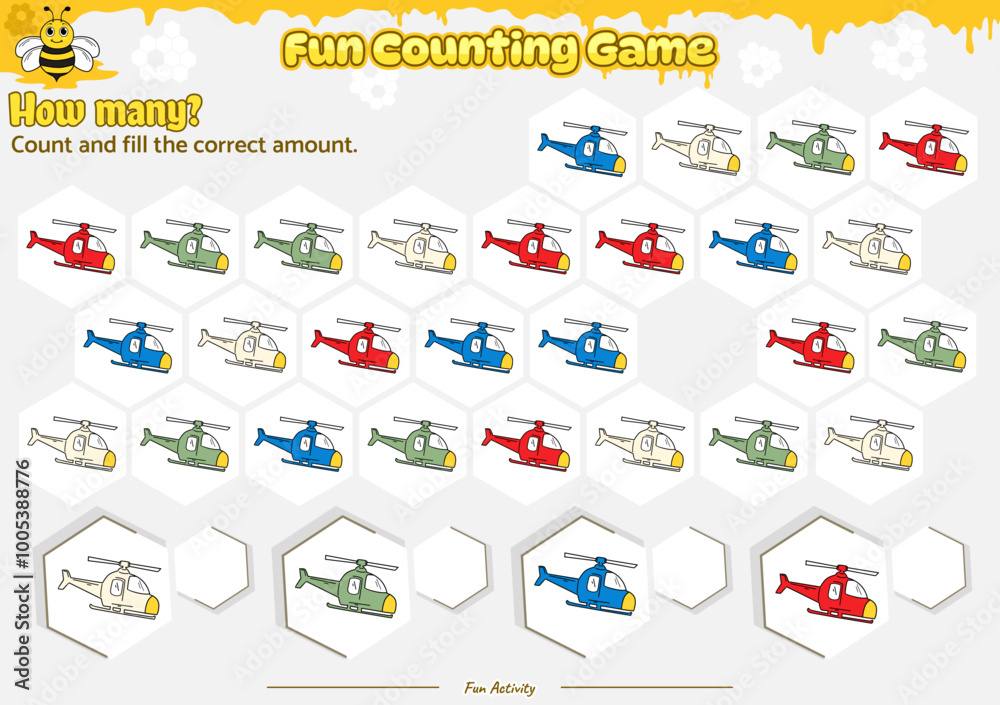 Count and fill the blank space to the correct number Beehive theme with ...