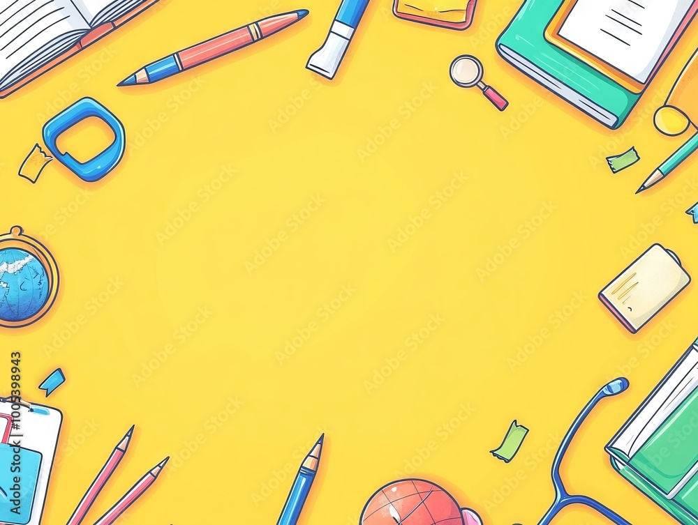 2408 82.A vibrant school-themed background with a mix of educational ...