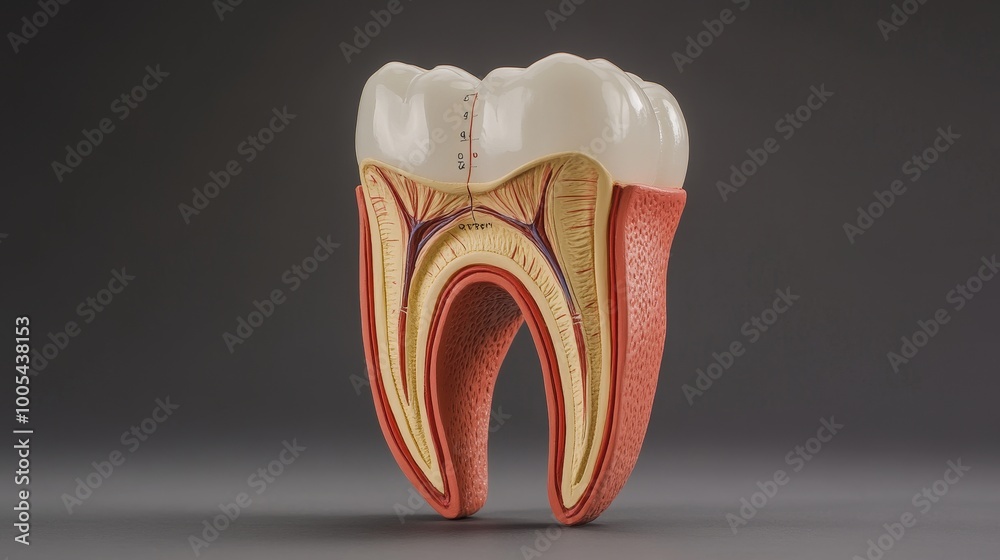 "Capture a detailed and realistic image of a human tooth, showcasing ...