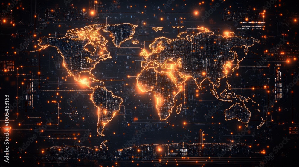 Tech geography: world map crafted from microchips, global ...