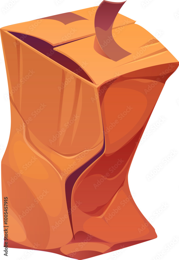 Broken, damaged and crumpled cargo cardboard box package, vector icon ...
