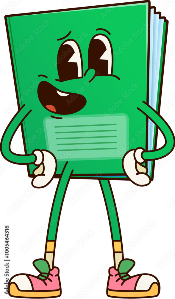 School education exercise book groovy character with green cover and ...