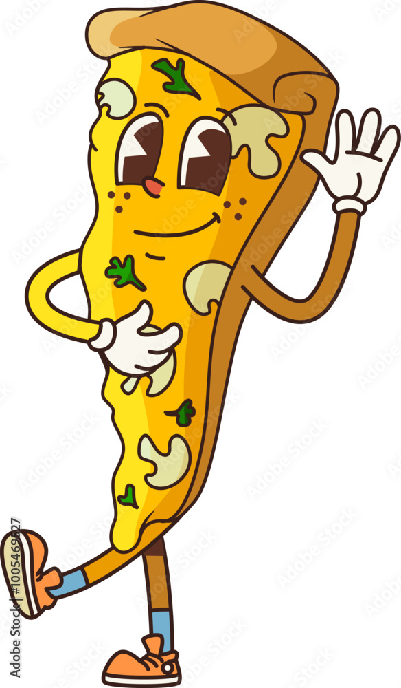 Groovy fast food pizza slice character. Isolated cartoon vector ...
