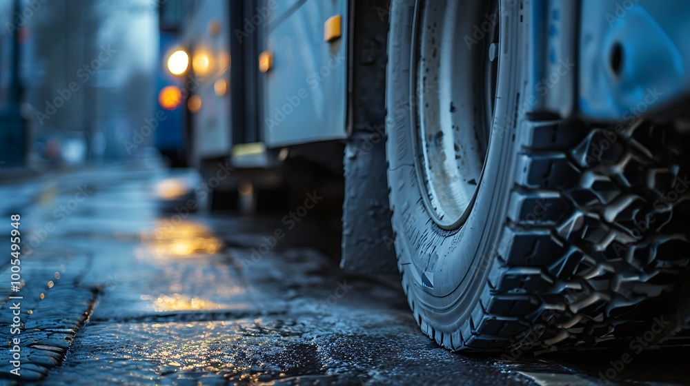 Zoomed in view of a bus wheel and tire tread pattern Stock Photo ...