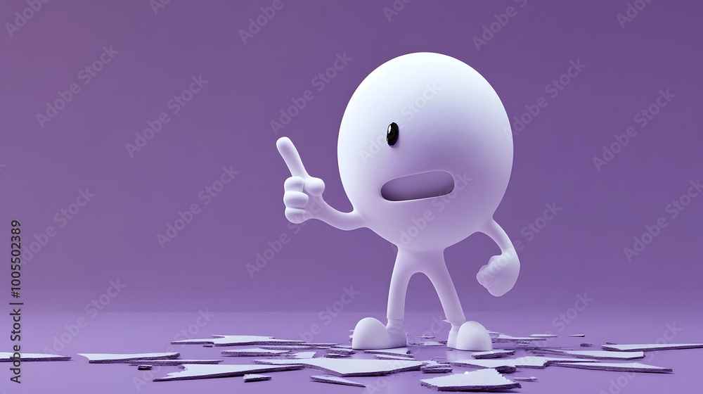 3d render, funny cartoon character elastic hand with pointing finger ...