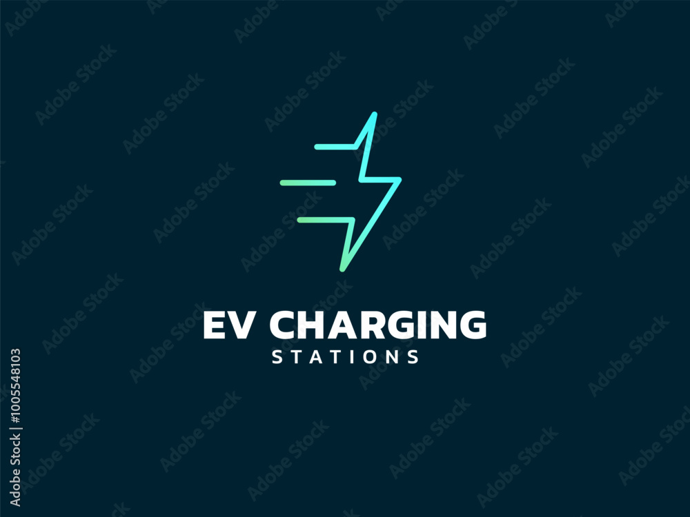 Electric vehicle charging with Lightning Bolt outline Symbol logo ...