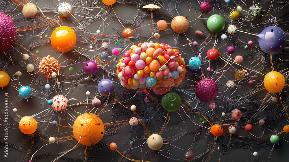 vibrant 3D digital representation of brain with interconnected nodes ...