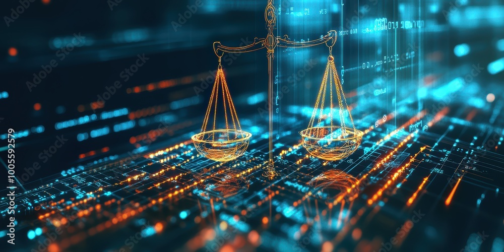 Modern Digital Abstract 3D Background with Data Streams and Legal ...