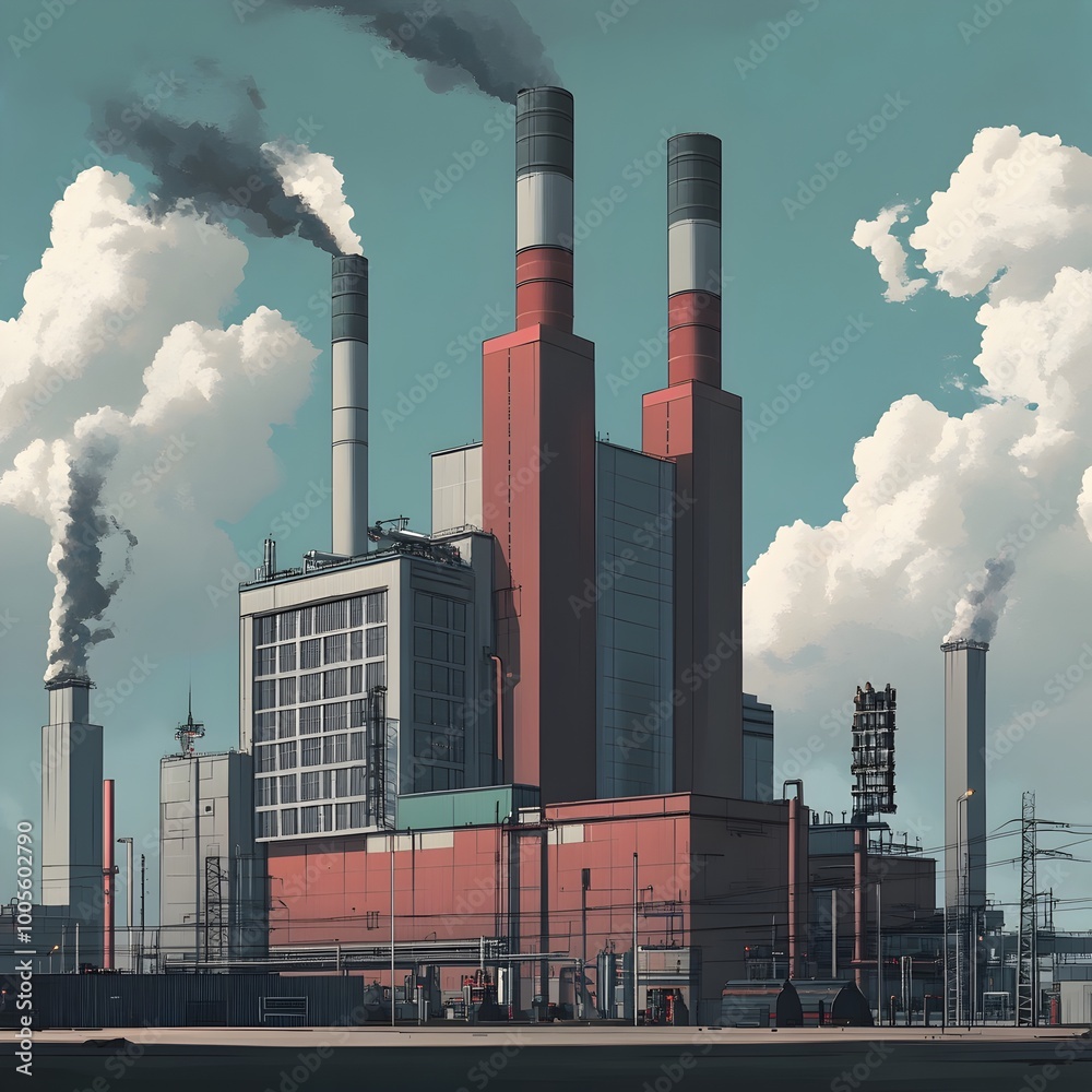 Streamlined Architectural Power Station in Bold Primary Color Palette ...