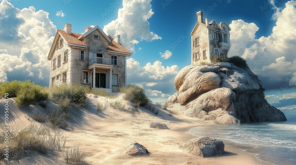 The parable of the houses built on sand and rock. A wise man builds his ...