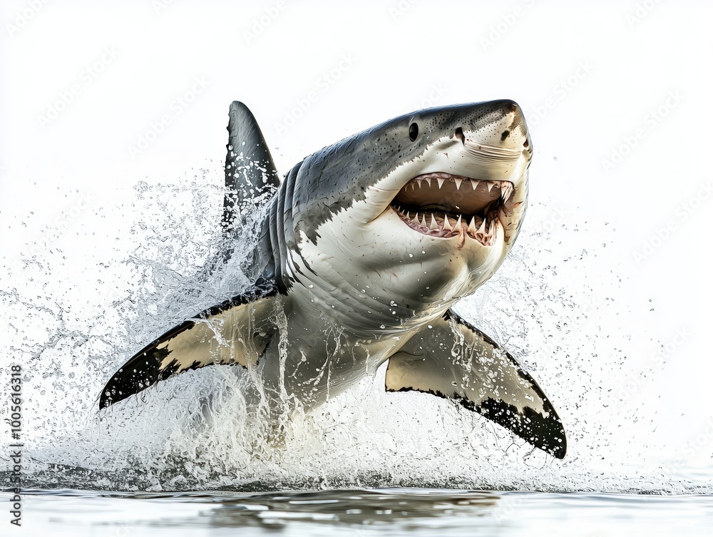Great White Shark Breaching Water in Stunning Action Shot Stock ...