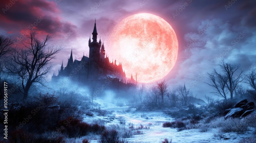 A cursed castle engulfed in gloom, where a vile sorcerer presents a ...