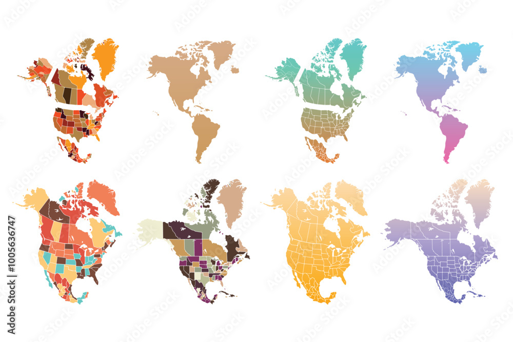Set of North America Continent Maps.North American Countries Map. The ...