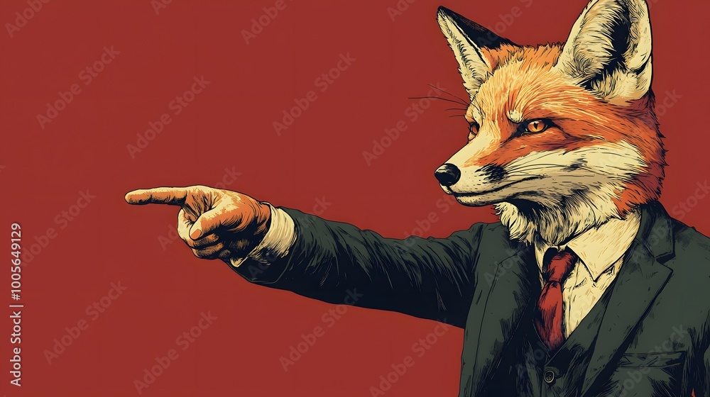 A fox s head on a human body in a sleek, sly pose with one hand ...