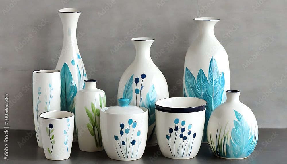 Hand-painted ceramic tableware and vase designs with diverse styles ...