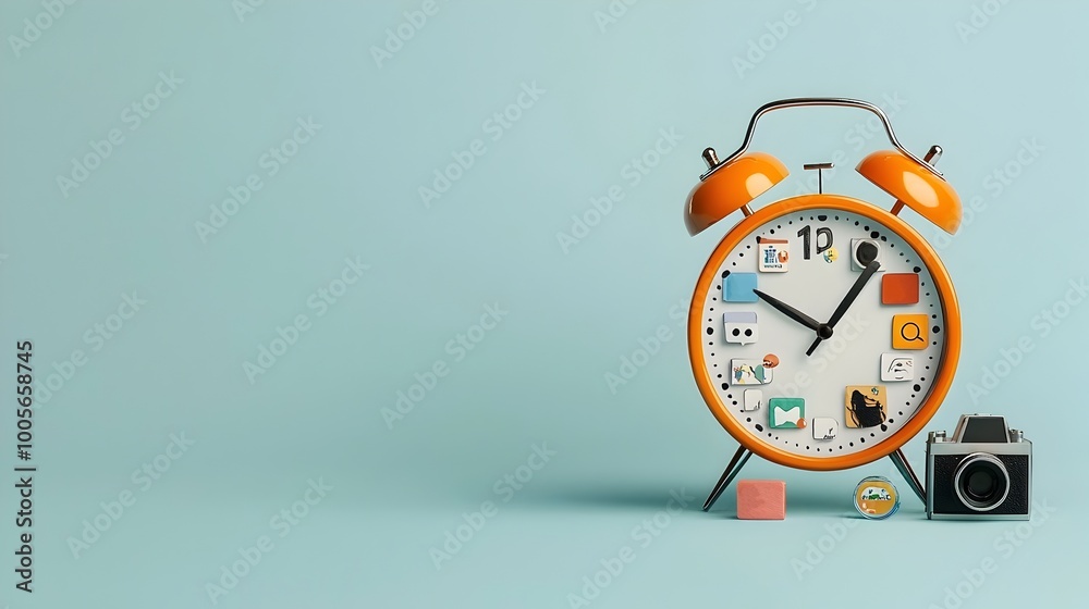 A minimalist clock design with social media icons replacing the ...