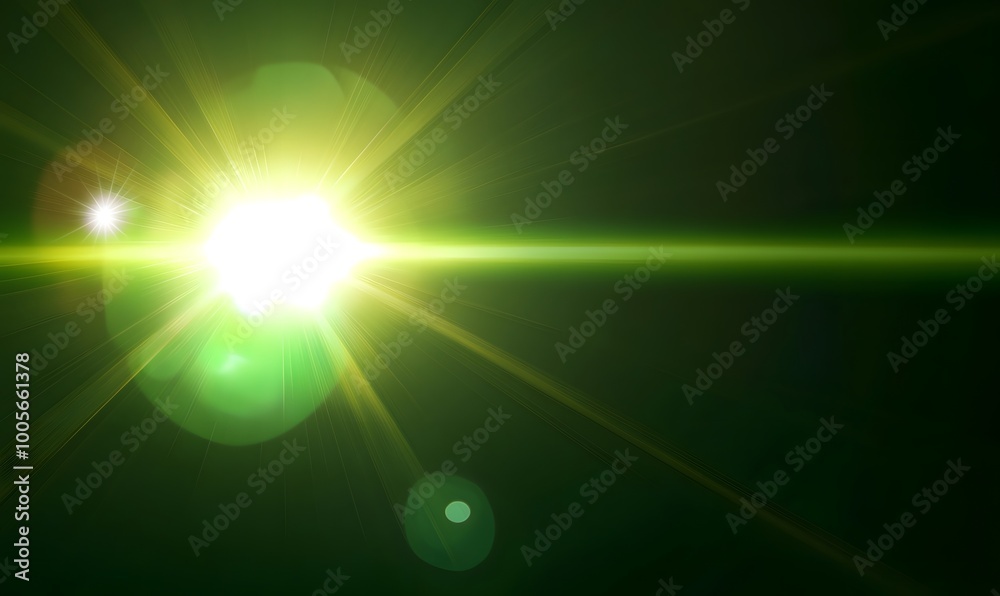 Bright green glow creates a noticeable lens flare effect in dark ...